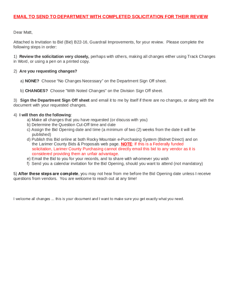 EMAIL TO SEND TO DEPARTMENT WITH COMPLETED SOLICITATION FOR THEIR ...