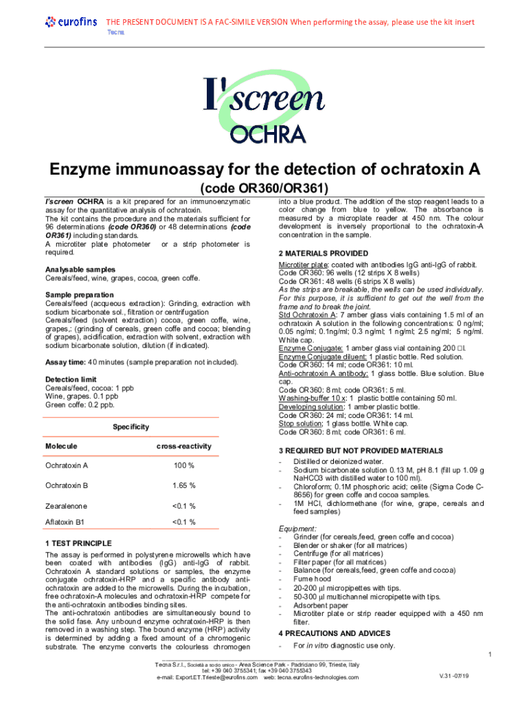 Fillable Online Ochratoxin A Qualitative Rapid Lateral Flow Test Kit ...