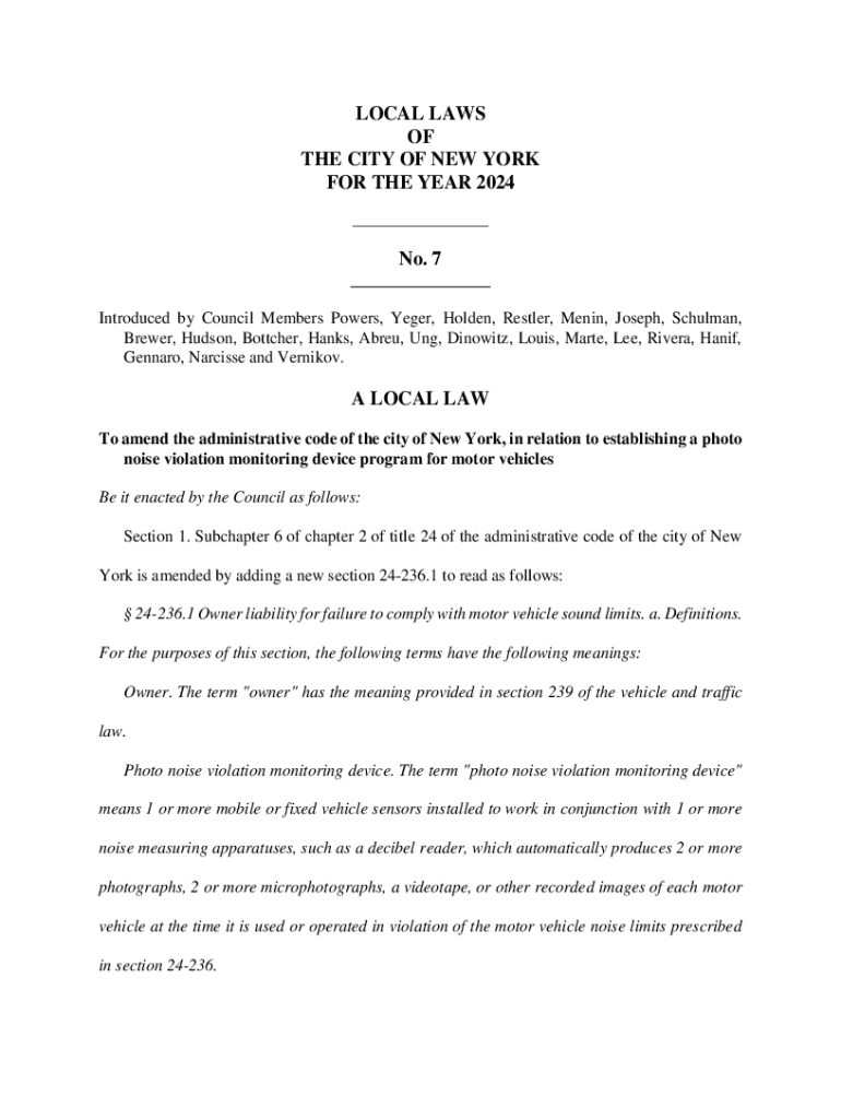 Fillable Online LOCAL LAWS OF THE CITY OF NEW YORK FOR THE YEAR 2024 ...