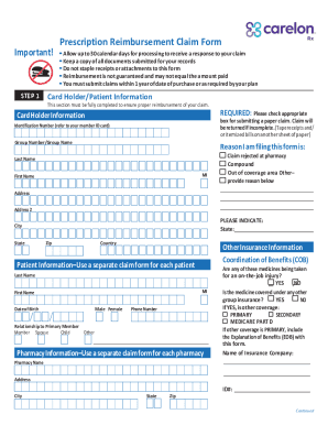 Fillable Online Important! Prescription Reimbursement Claim Form Fax ...