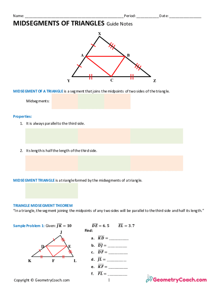 Fillable Online MIDSEGMENTS OF TRIANGLES Guide Notes Fax Email Print ...