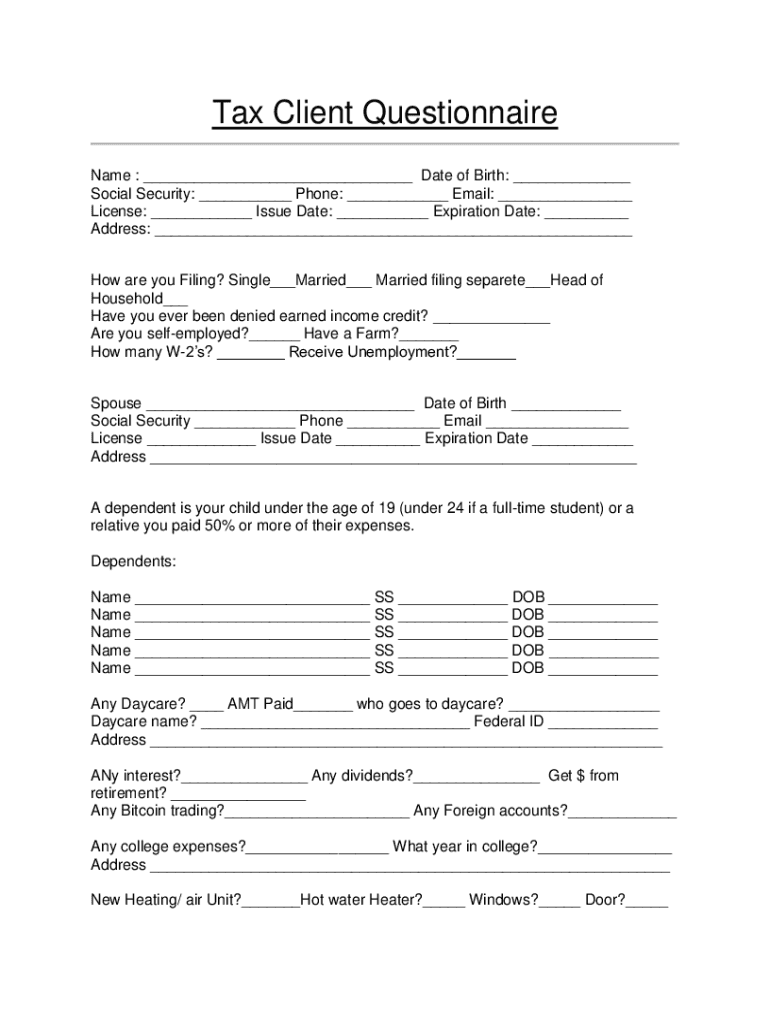 Fillable Online 2021 Income Tax Client Information Sheet Dependents you ...