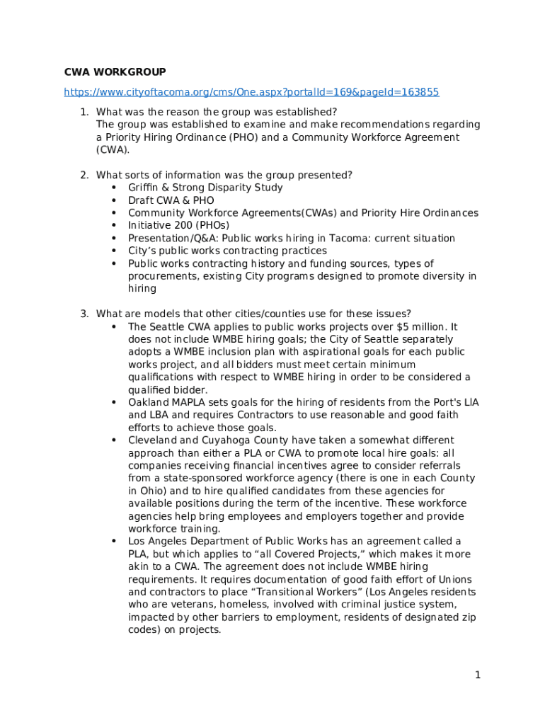 Community Workforce Agreement Task Force Doc Template | pdfFiller