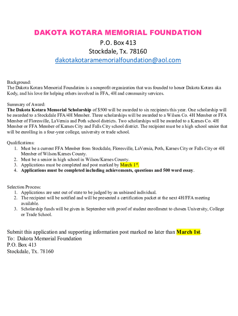 Fillable Online Dakota Kotara Memorial Foundation - Nonprofit Explorer Fax Email Print - pdfFiller