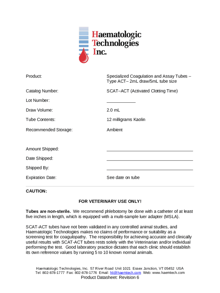 Specialized Coagulation and Assay TubesType ACT ... Doc Template ...