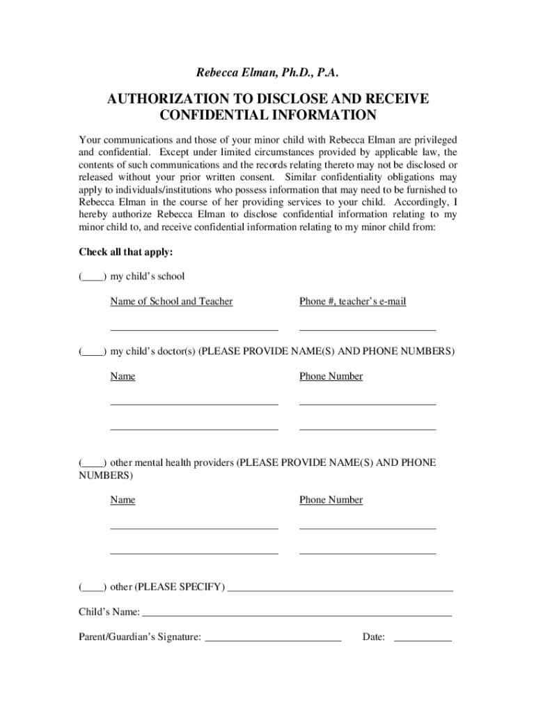 Fillable Online AUTHORIZATION TO DISCLOSE AND RECEIVE CONFIDENTIAL ... Fax Email Print - pdfFiller