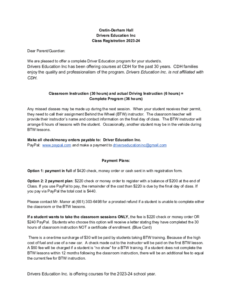 Fillable Online Drivers Education Inc has been offering courses at CDH for ... Fax Email Print ...