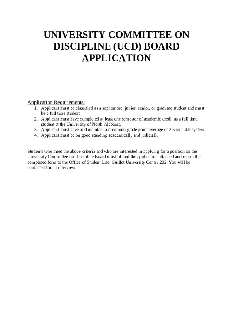 University Committee on Discipline (UCD) Board Application Doc Template ...