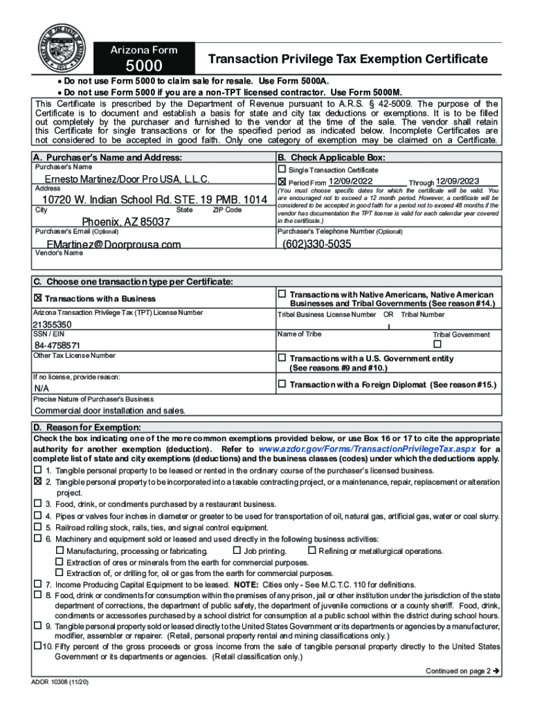 Fillable Online Arizona Tax Exempt Form 5000A Fax Email Print - pdfFiller