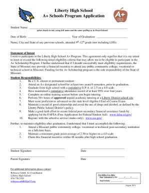 Fillable Online Liberty High School A+ Schools Program Application Fax ...