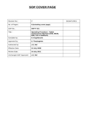 Single Punch Tablet Machine SOP Template Doc Template | pdfFiller