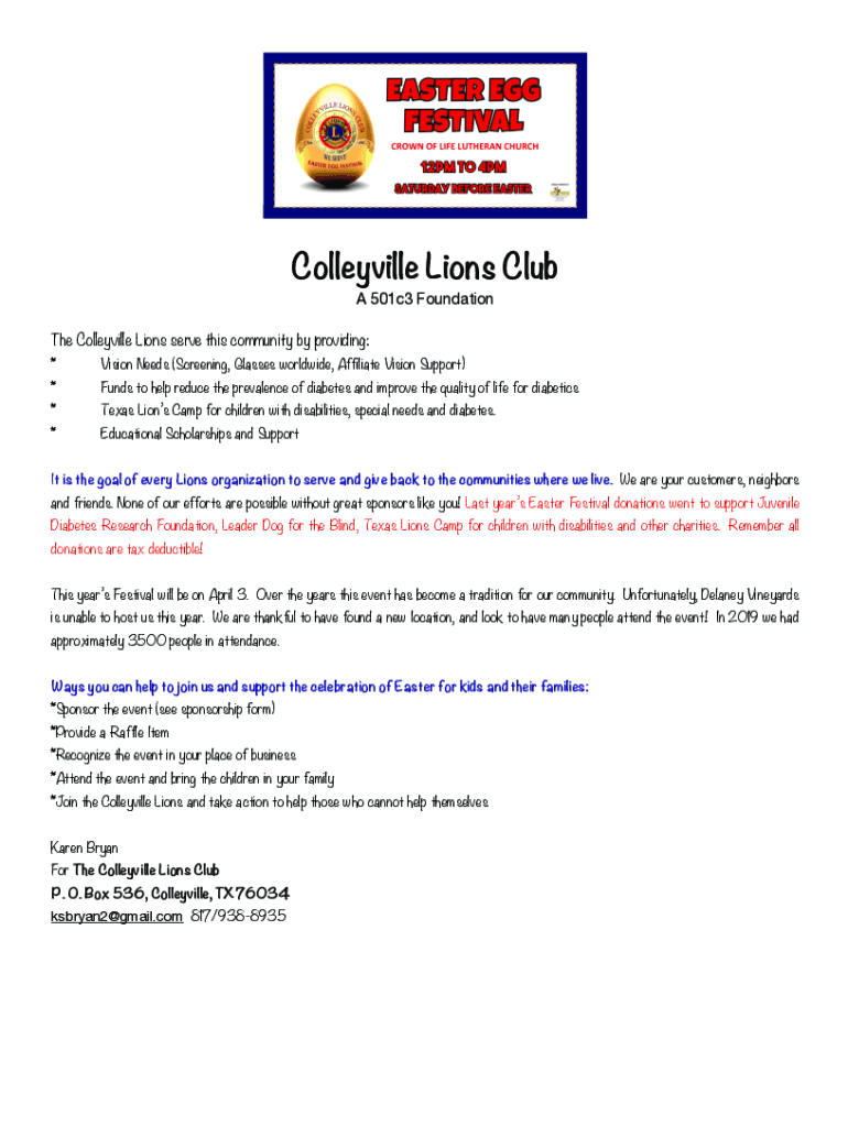 Fillable Online Colleyville Lions Club: Colleyville Area Charitable ...