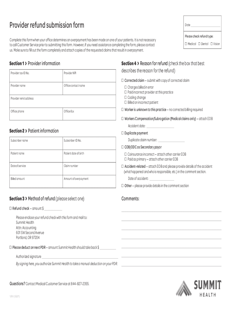 Fillable Online How do providers return/refund any overpayments they ...