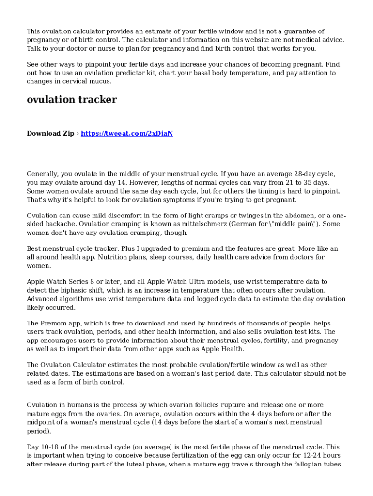 Fillable Online Ovulation Tracker Fax Email Print - pdfFiller