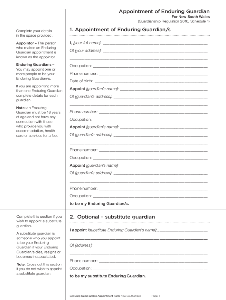 Fillable Online Free fillable Enduring Guardianship in New South Wales ... Fax Email Print ...