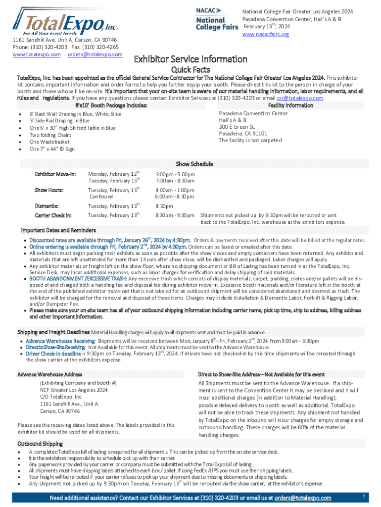 Fillable Online Exhibitor Quick Facts Information Fax Email Print - pdfFiller