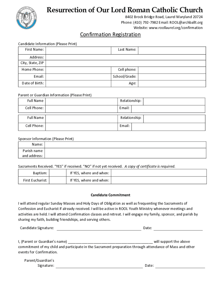 Fillable Online Parish Office - Resurrection of Our Lord Roman Catholic ...