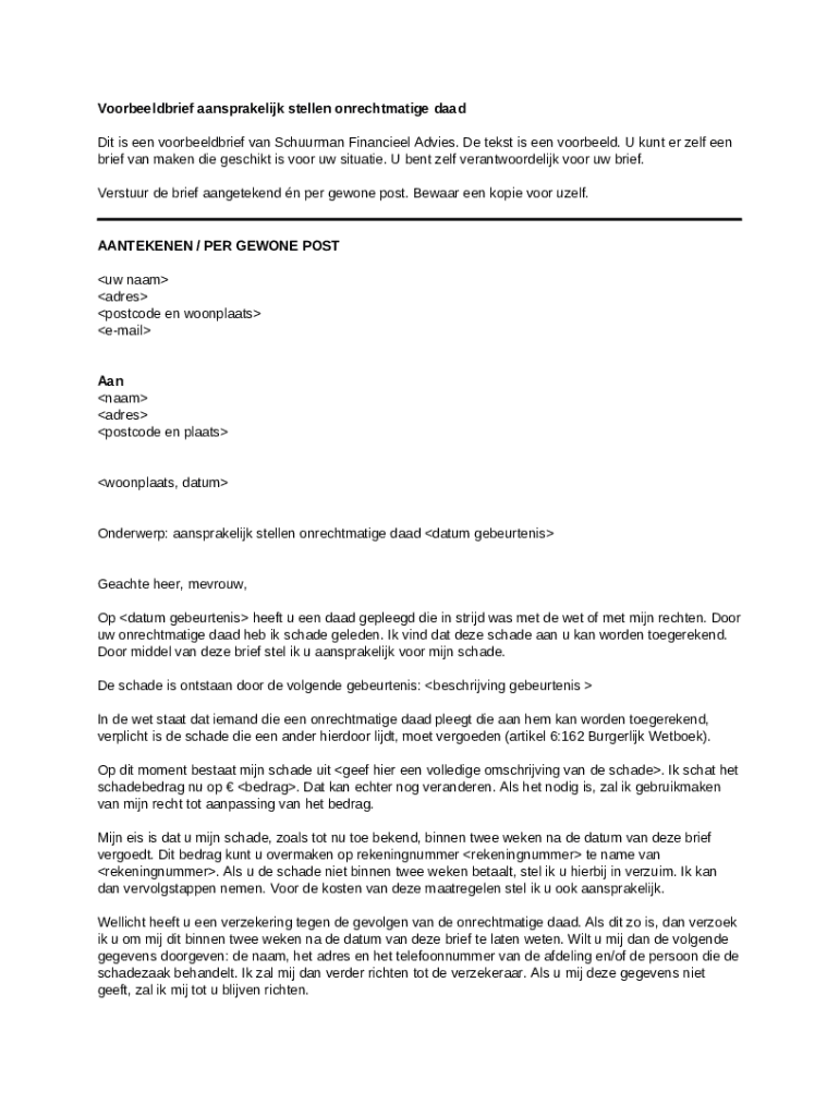 Voorbeeldbrief iemand aansprakelijk stellen! Hoe moet dat? Doc Template ...