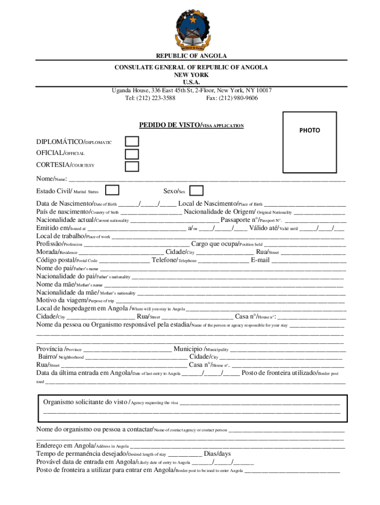 Fillable Online Angolan Consulate General in New York, the United ...