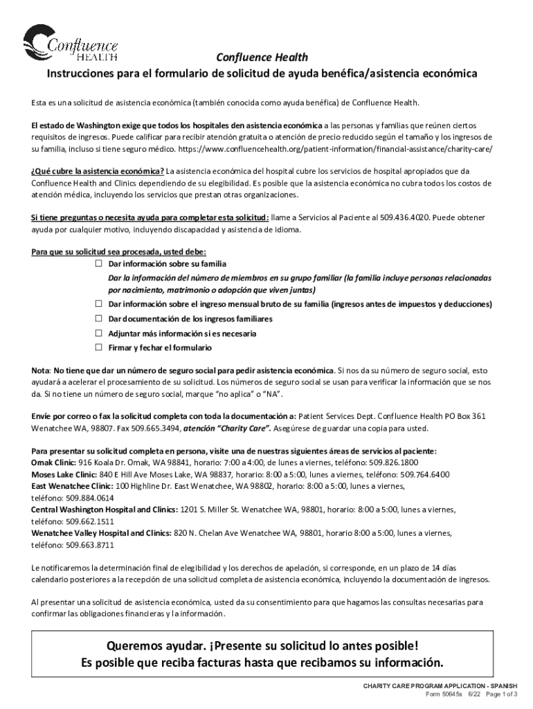 Completable En línea Charity Care Program (Programa de ayuda econmica ...