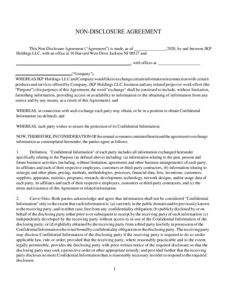 Fillable Online THIS NONDISCLOSURE AGREEMENT (this NDA ... Fax Email ...