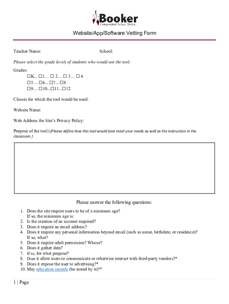 Fillable Online Website/App/Software Vetting Form Fax Email Print - pdfFiller