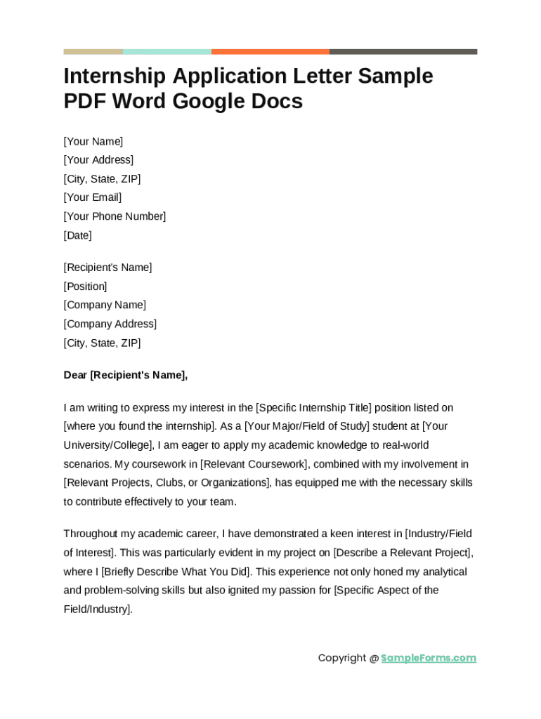 Internship Application Letter Sample PDF Word Google Docs Doc Template ...