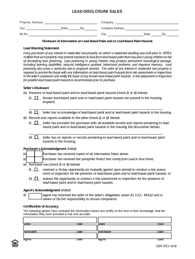 Fillable Online Lead Based Paint Disclosure Sales Writable 1 .pdf Fax ...