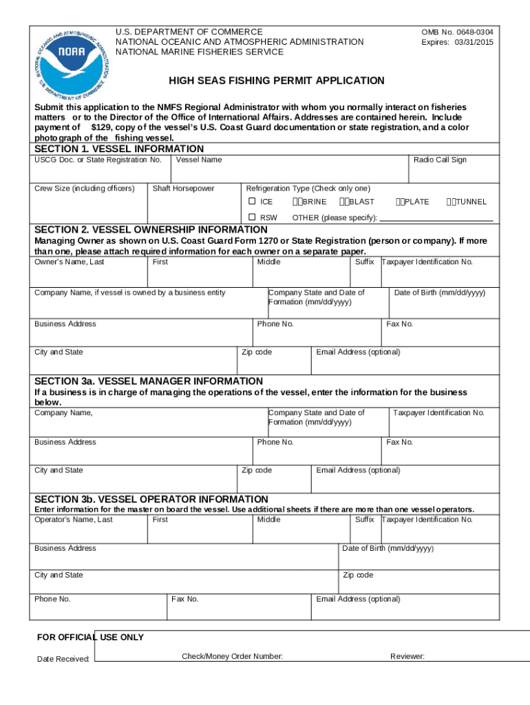 Fillable Online High Seas Fishing Permit Application and Instructions ...
