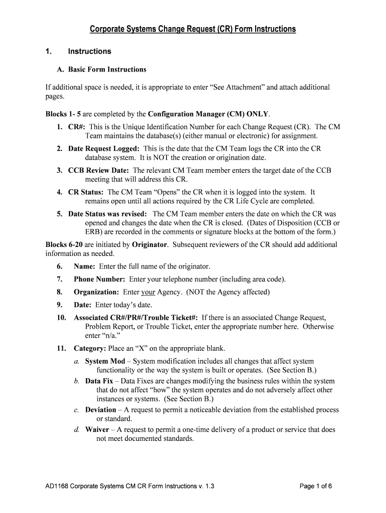 Fillable Online usda Corporate Systems Change Request (CR) Form ...