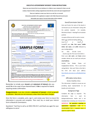 Fillable Online oregon EXECUTIVE APPOINTMENT INTEREST FORM INSTRUCTIONS ...