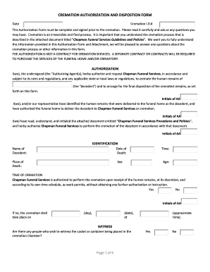 Fillable Online CREMATION AUTHORIZATION AND DISPOSTION FORM Fax Email ...