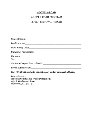 Fillable Online jeffersoncountyfl Litter Removal Report ...