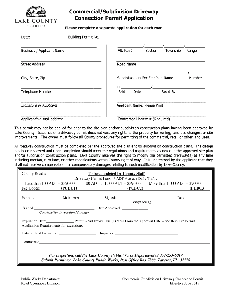 Fillable Online lakecountyfl Commercial Driveway Permit Application Fax ...