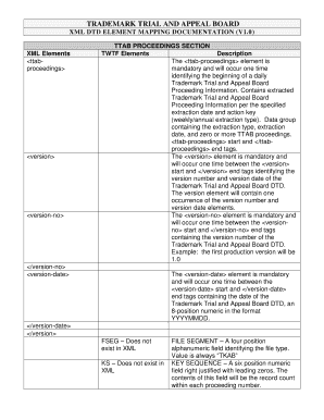 Fillable Online uspto TTAB XML DTD ELEMENT DOCUMENTATION (V. 9 ...