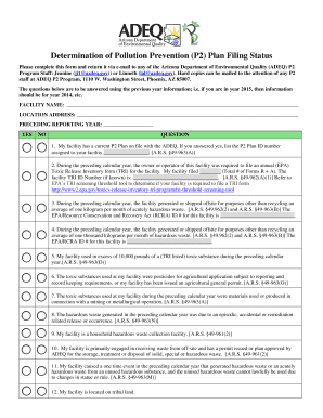 Fillable Online azdeq Determination of P2 Plan Filing Status Form Fax ...