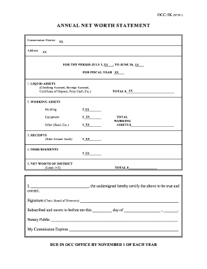 Fillable Online ok Annual Net Worth Statement - ok Fax Email Print ...