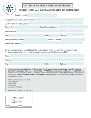 Fillable Online health ri Letter of license verification request please ...