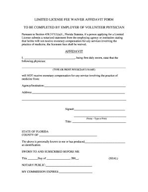 Fillable Online Fee Waiver Affidavit Form - Renewal, Florida Board of ...