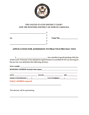 Fillable Online ncwd uscourts Form for pro hac vice application - ncwd ...