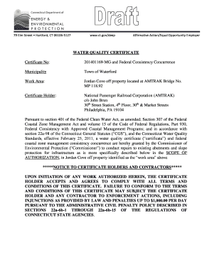 Fillable Online ct WATER QUALITY CERTIFICATE Certificate No 201401169 ...