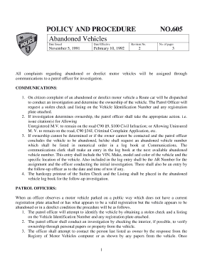 Fillable Online All complaints regarding abandoned or derelict motor ...