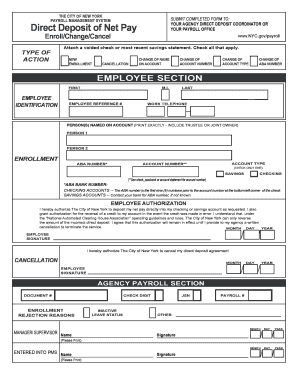 Fillable Online nyc Direct Deposit Enroll/Change/Cancel Form - nyc Fax ...