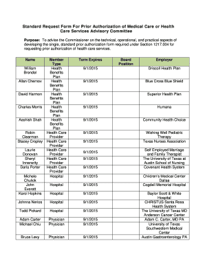 Fillable Online tdi texas Standard Request Form for Prior Authorization ...