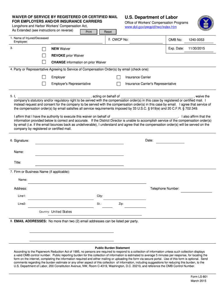 Fillable Online dol Notice of Employee's Injury or Death Fax Email ...