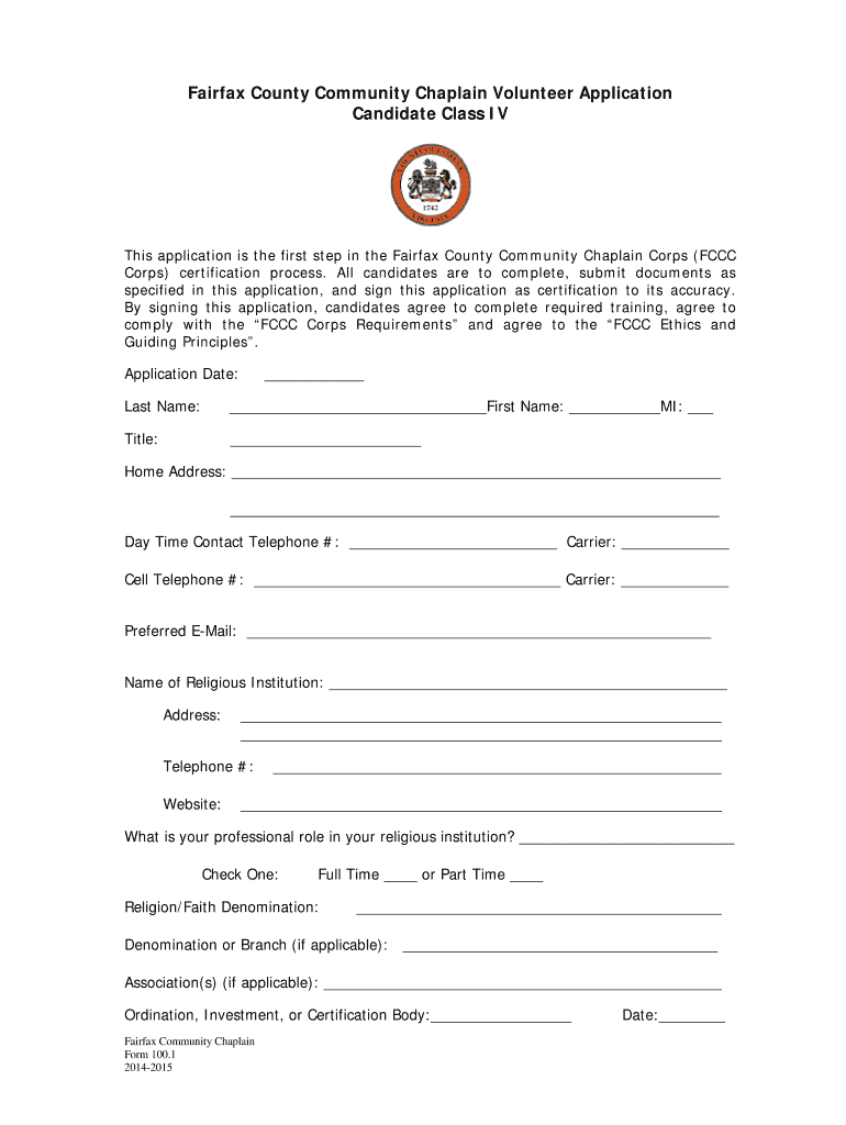 Fillable Online fairfaxcounty Fairfax County Community Chaplain ...