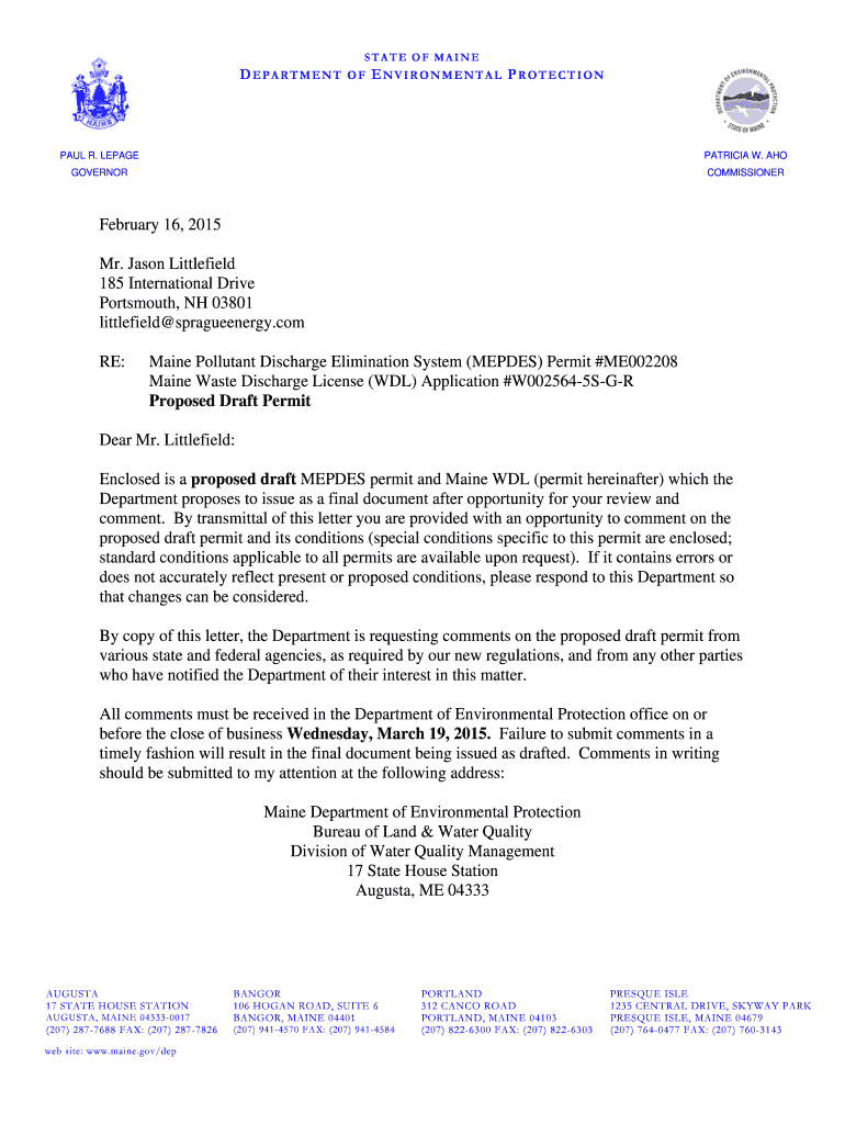 Fillable Online epa Sprague Operating Resources LLC ME0002208 Draft ...