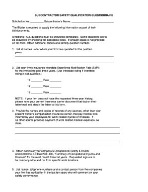 Fillable Online G. Subcontractor Safety Qualification Questionnaire Fax ...