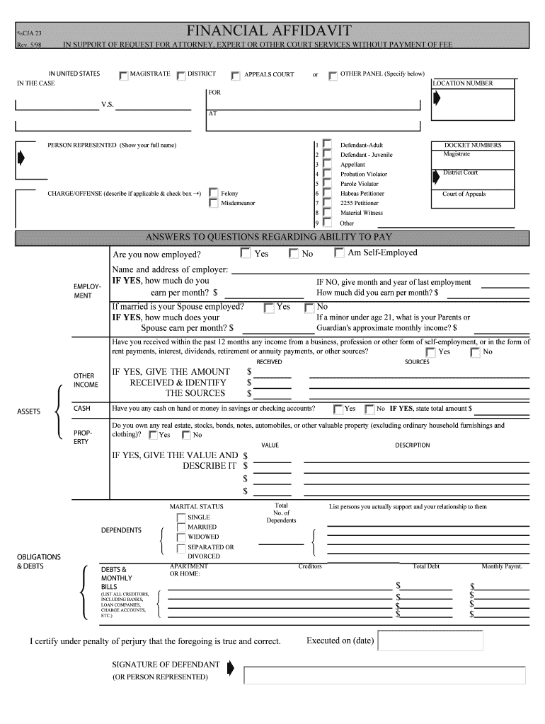 Fillable Online CJA 23 - U.S. Courts Fax Email Print - pdfFiller