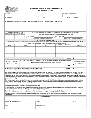 Fillable Online dshs wa Authorization for Expenditure (Non-Employee ...